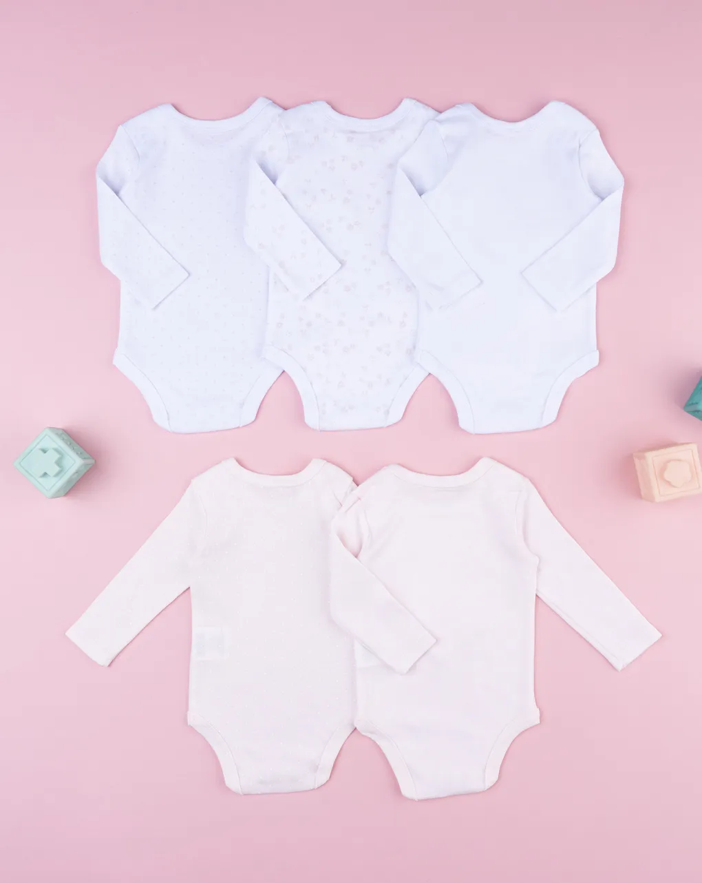 Pack 5 body bimba a costina bianco/rosa - Prénatal